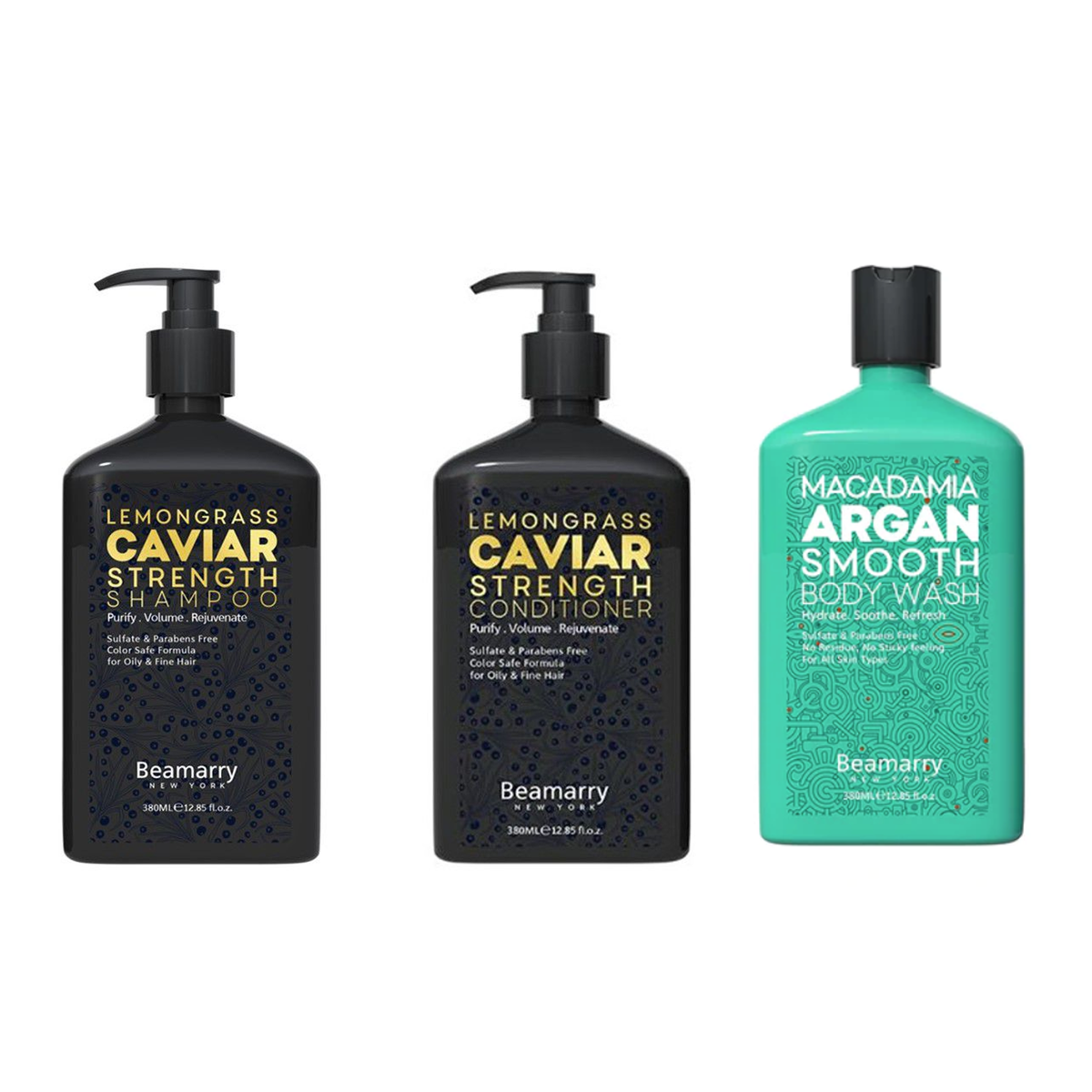 Beamarry Caviar Shampoo + Conditioner + Body Wash 380ml Sulfate Free ...