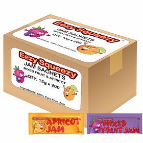 Eezy Squeezy Assorted Jam Sachets - Mixed Fruit & Apricot Jam - 200 x ...