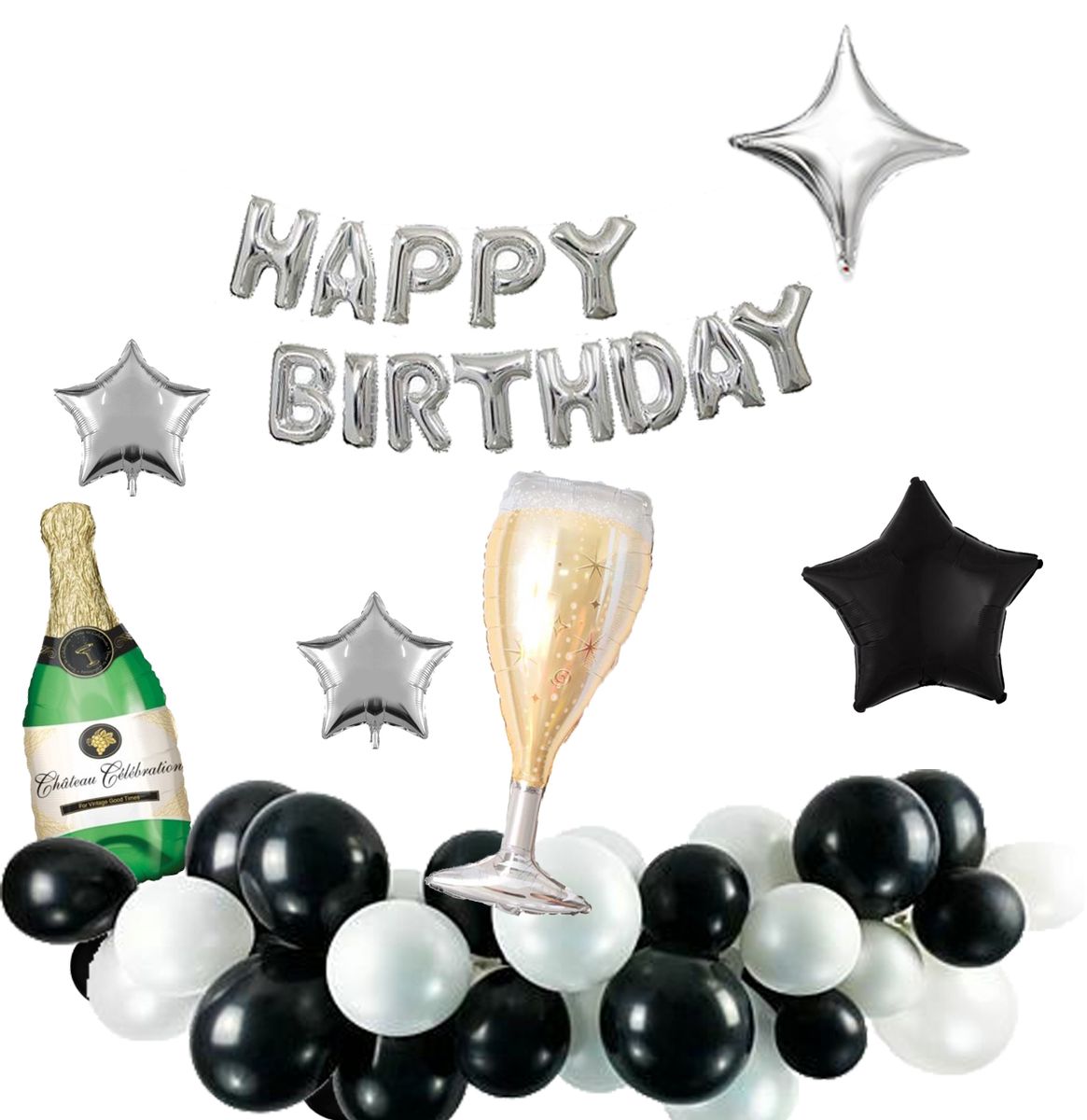 Silver Black Theme Birthday Party Decorations Kit 0398 - 22PCS | Shop ...