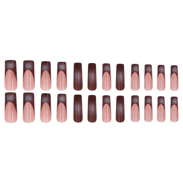 24 Piece Long Square French Tip Press On Nails With Gold Accents