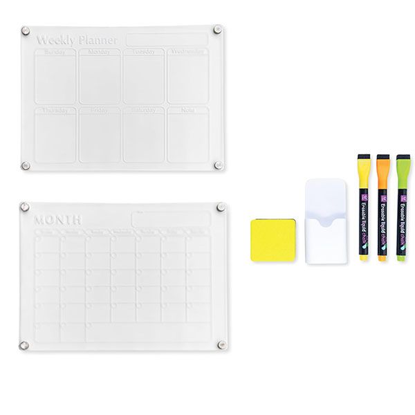 Two Clear Month & Week Reusable Planners, Dry Erase Markers, & Eraser ...