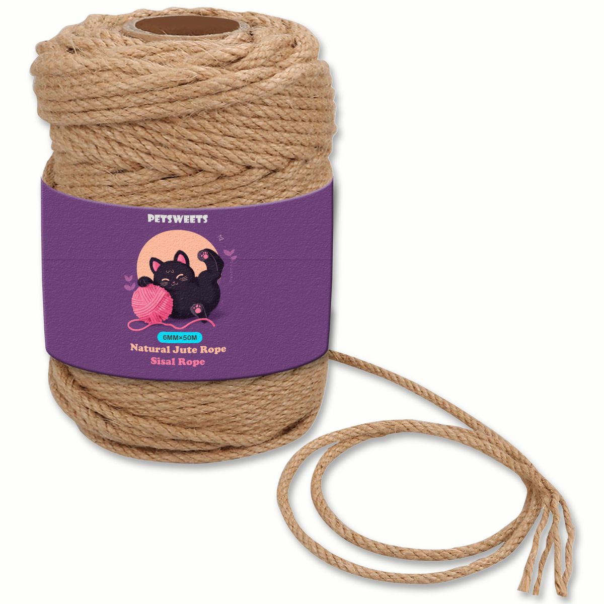50m x 6mm Natural Jute Rope Sisal Rope for Cat Scratcher Garden ...