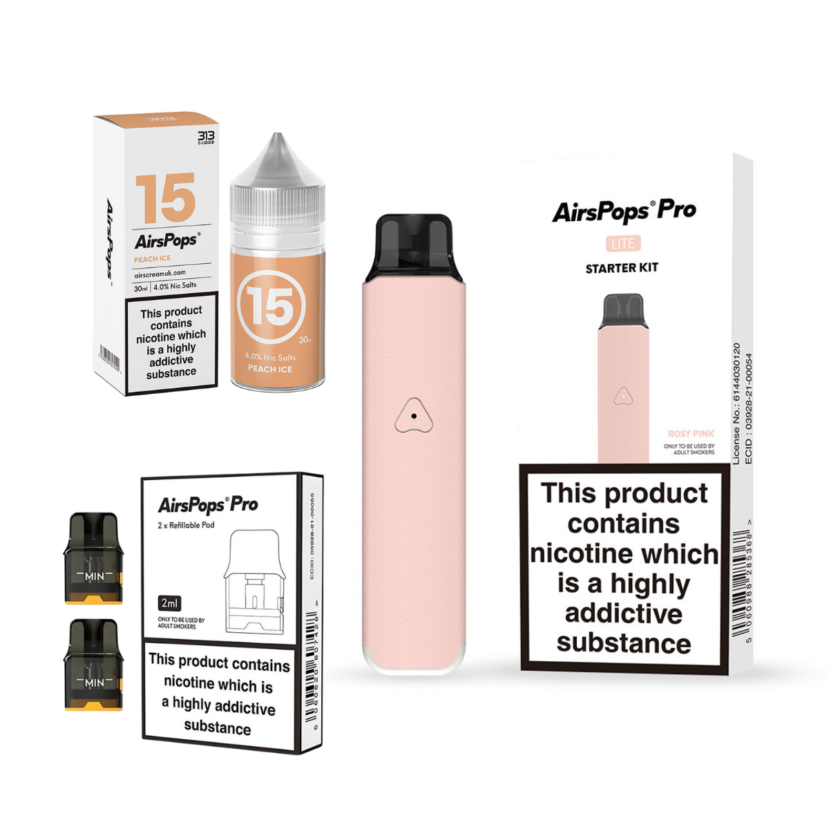 AirScream AirsPops PRO-LITE ROSY PINK, Pro Refillable Pod & 313 E ...