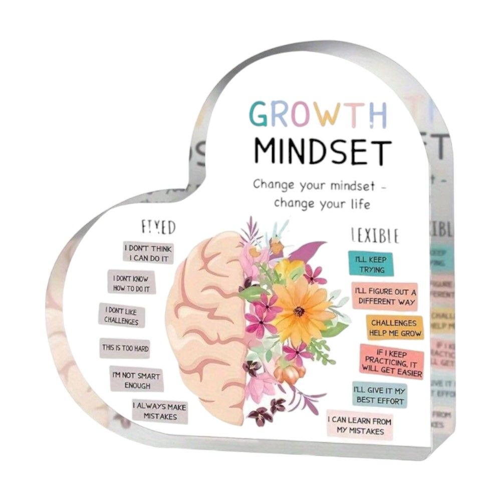 Colourful Growth Mindset Heart-Shaped Acrylic Ornament - Transparent ...