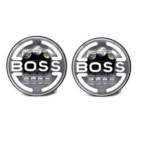 7'' BOSS Round Black LED Headlight Compatible With Jeep - Pack of 2 ...