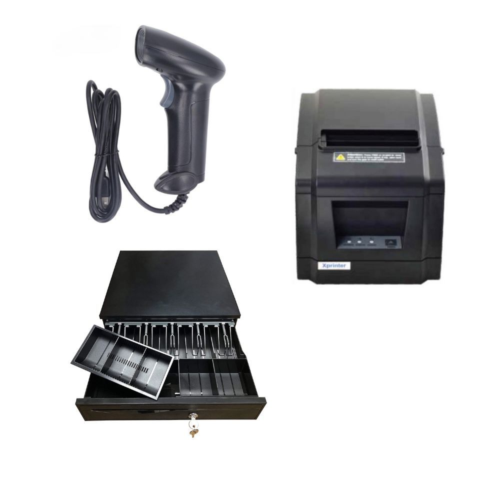 Retail POS Kit - Barcode Scanner, Cash Drawer & Small Receipt Printer ...