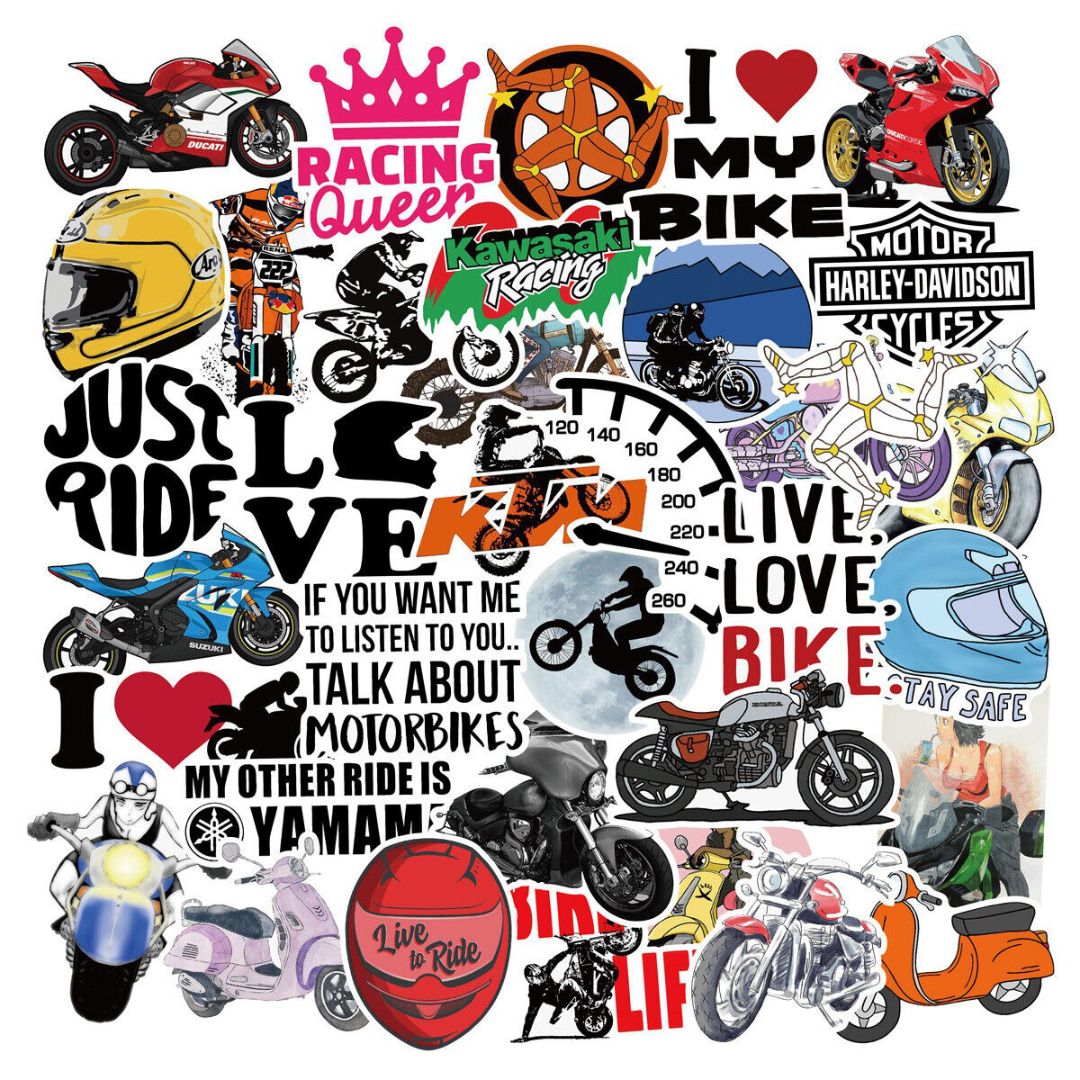 50 Piece High Quality Motorcycle Enthusiast Vinyl Sticker Pack - 2 ...
