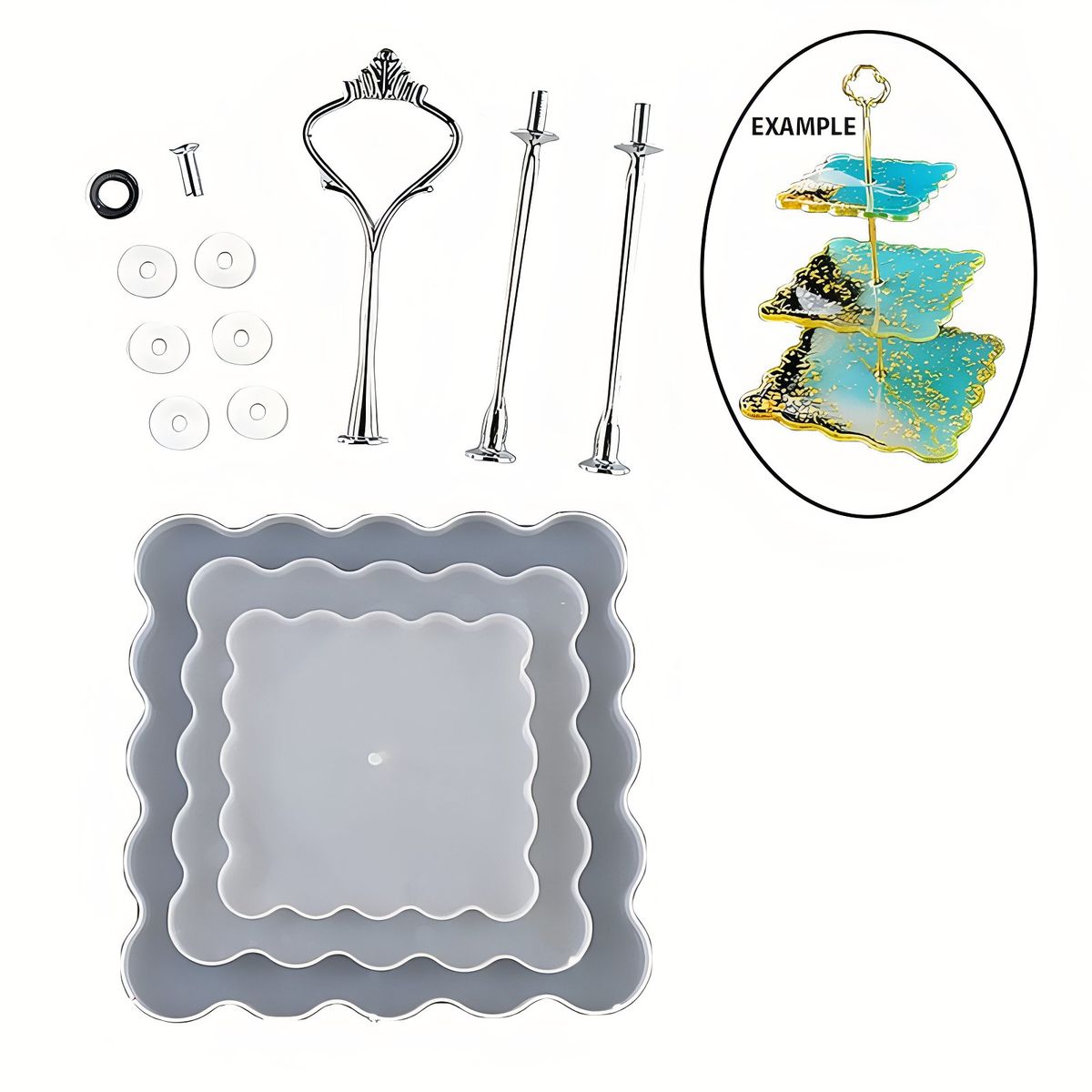 Silicone Mould - Square 3 Layered Cake Stand with Silver Crown Fittings ...