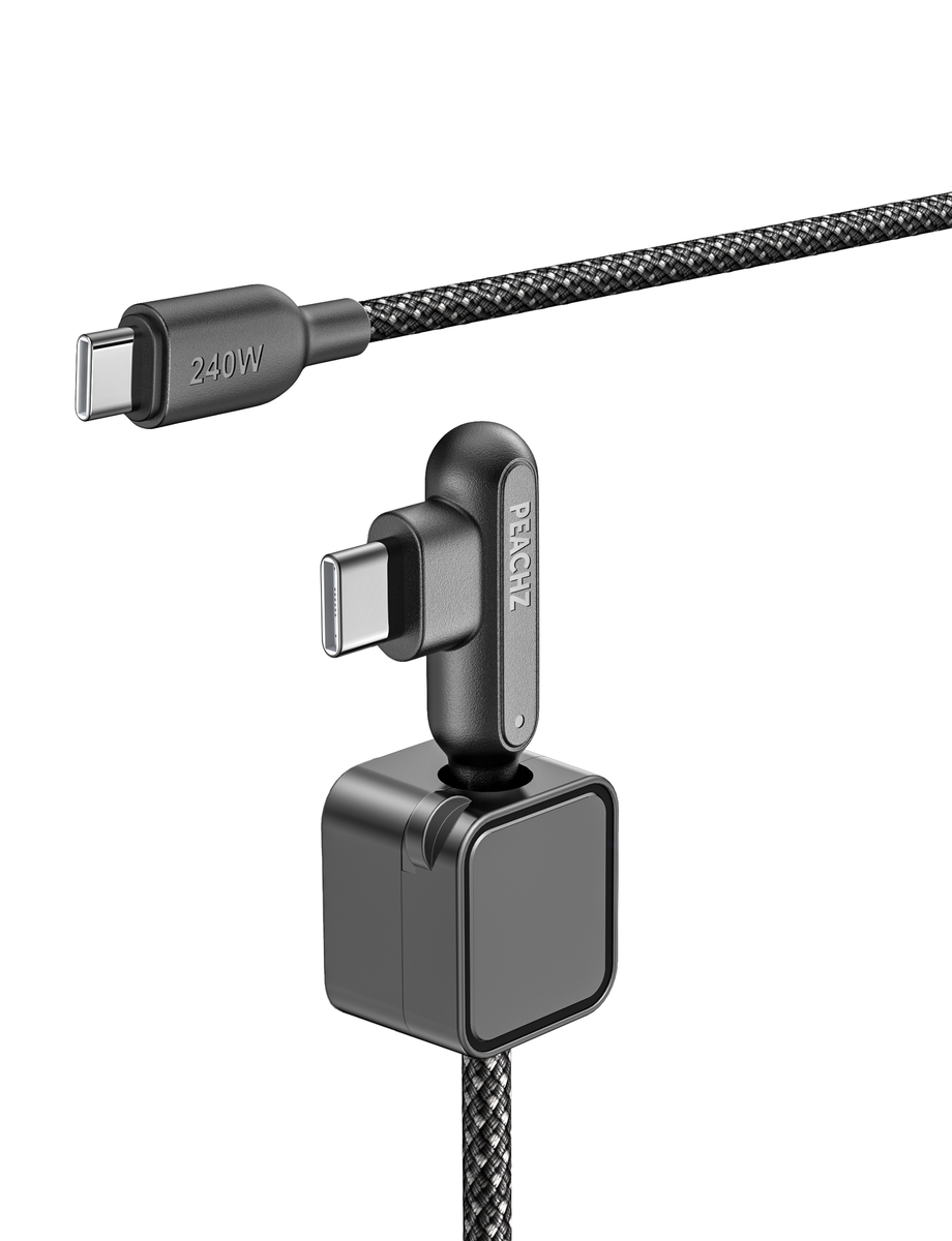 Peachz - 240W USB C to USBC Cable with Cable Clip - Right Angle Fast ...
