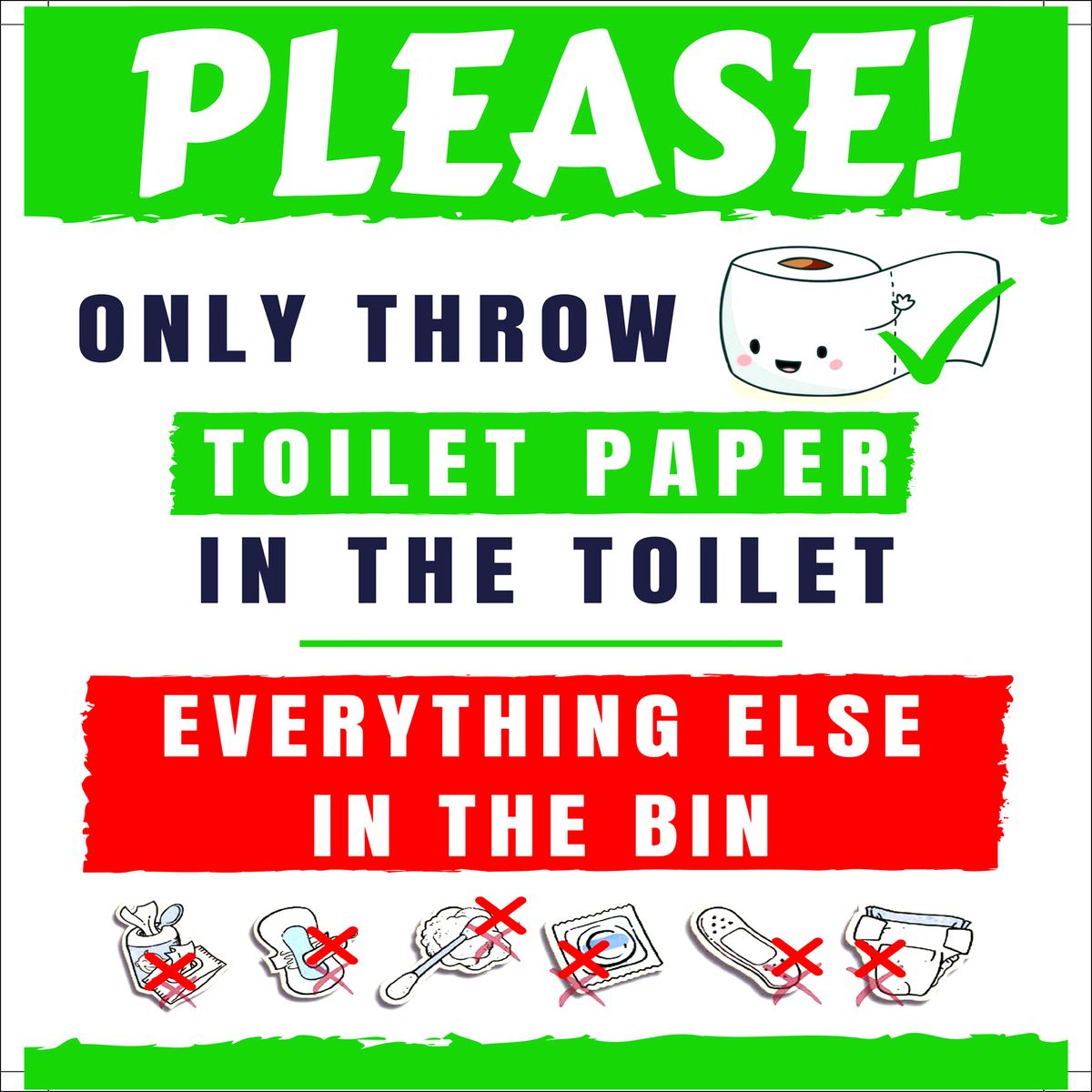 Please throw Only toilet Paper in the toilet Sign 29x29cm-2 Pack | Shop ...