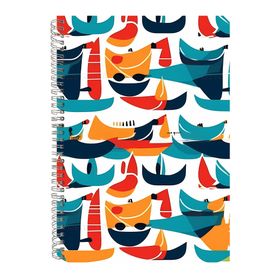 Boats_19 A4 Notebook Spiral Lined Boat Patterns Graphic Notepad Present ...