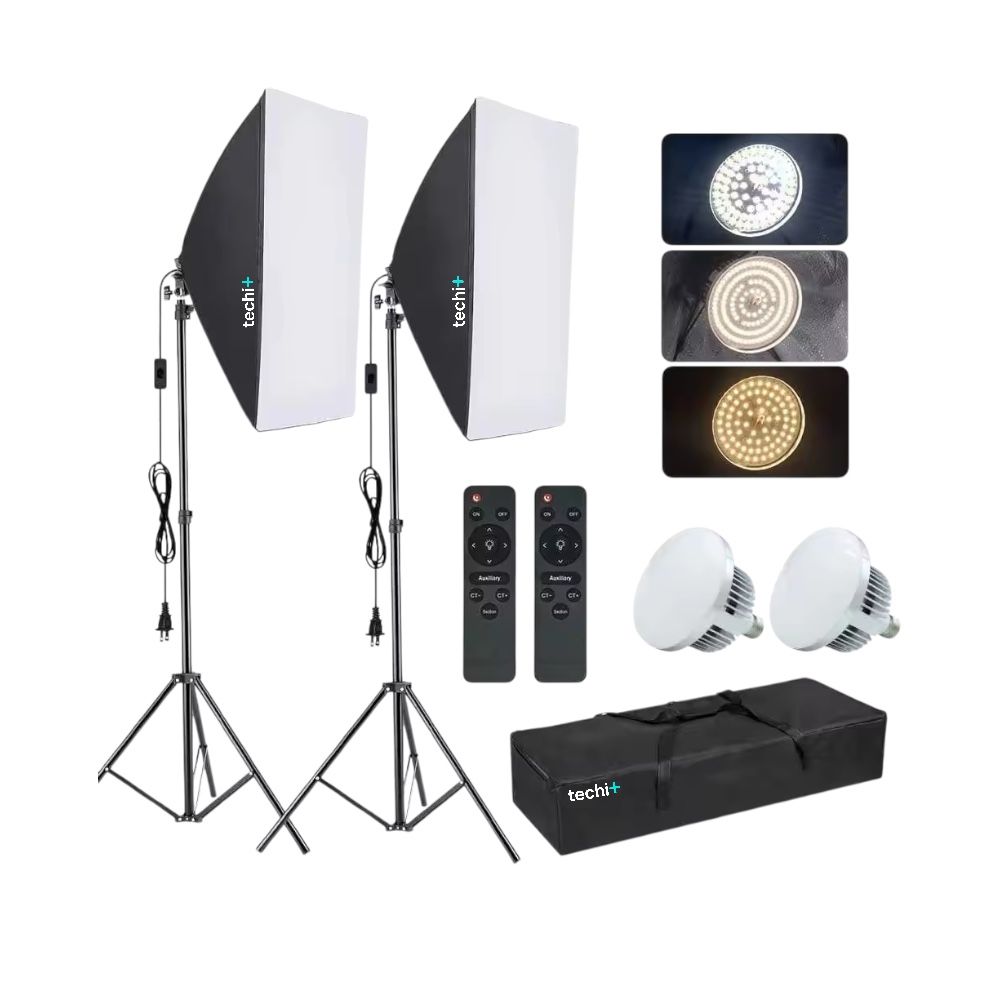 LED Softbox Studio Lighting Kit - 2 x Lights + Remotes, 3 Color Modes ...