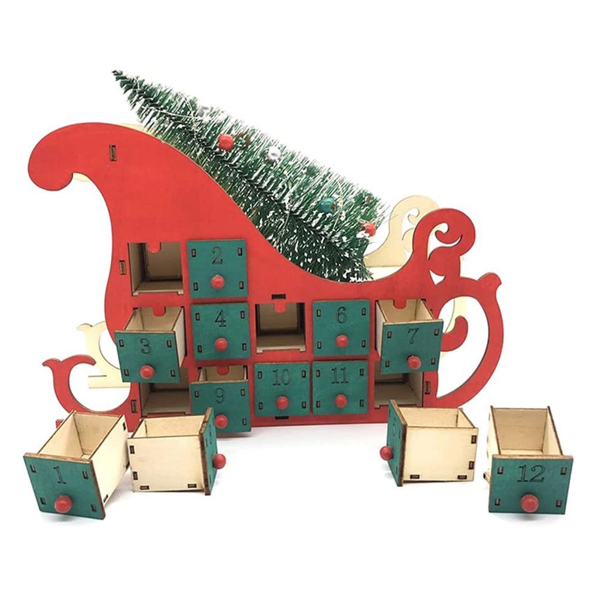 Christmas Countdown Ornaments Wooden Advent Calendar with 24 Drawers ...