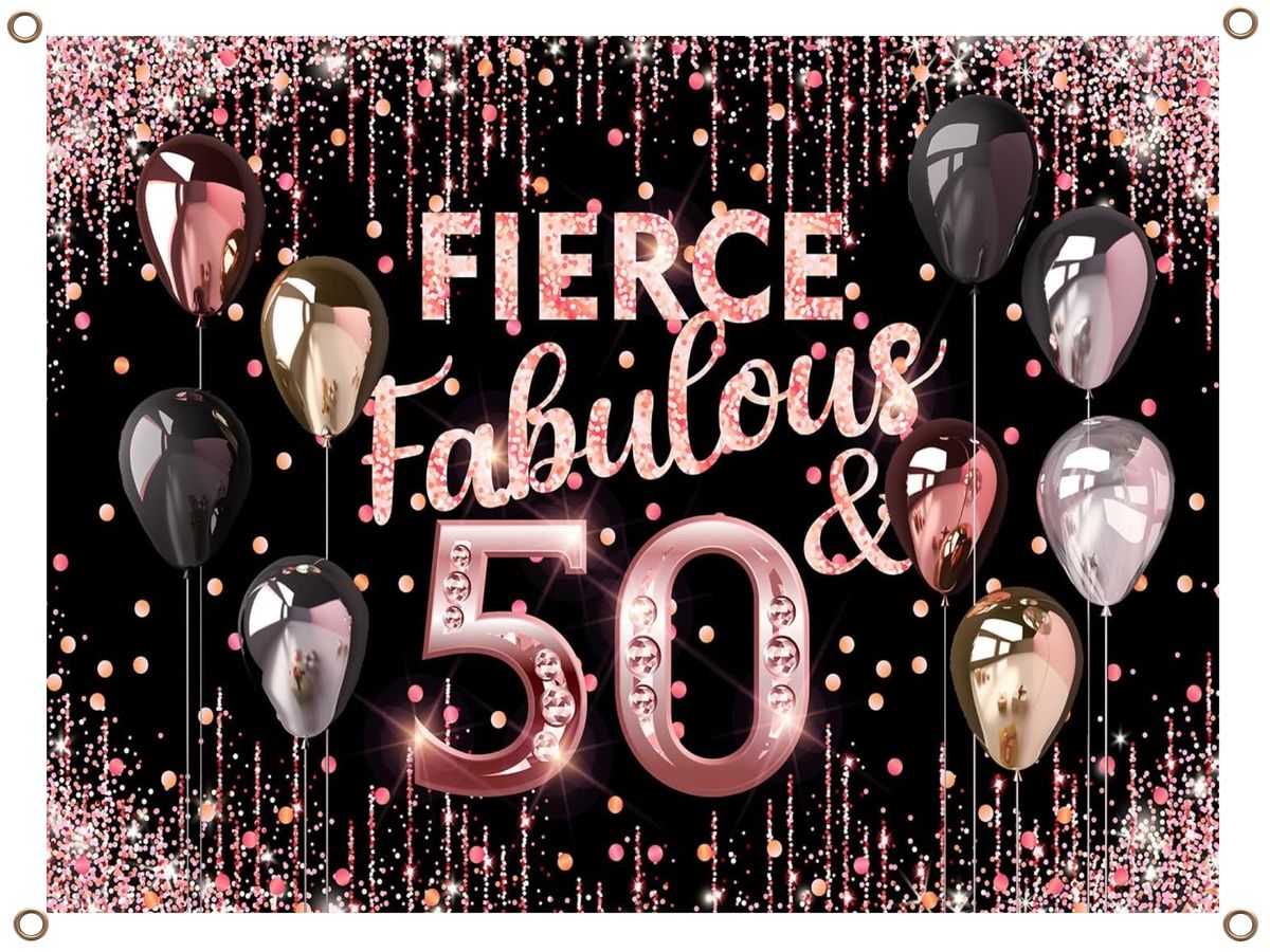 Fierce Fabulous 50th Banner - PVC Pink and Black - 1.3m x 900mm | Shop ...