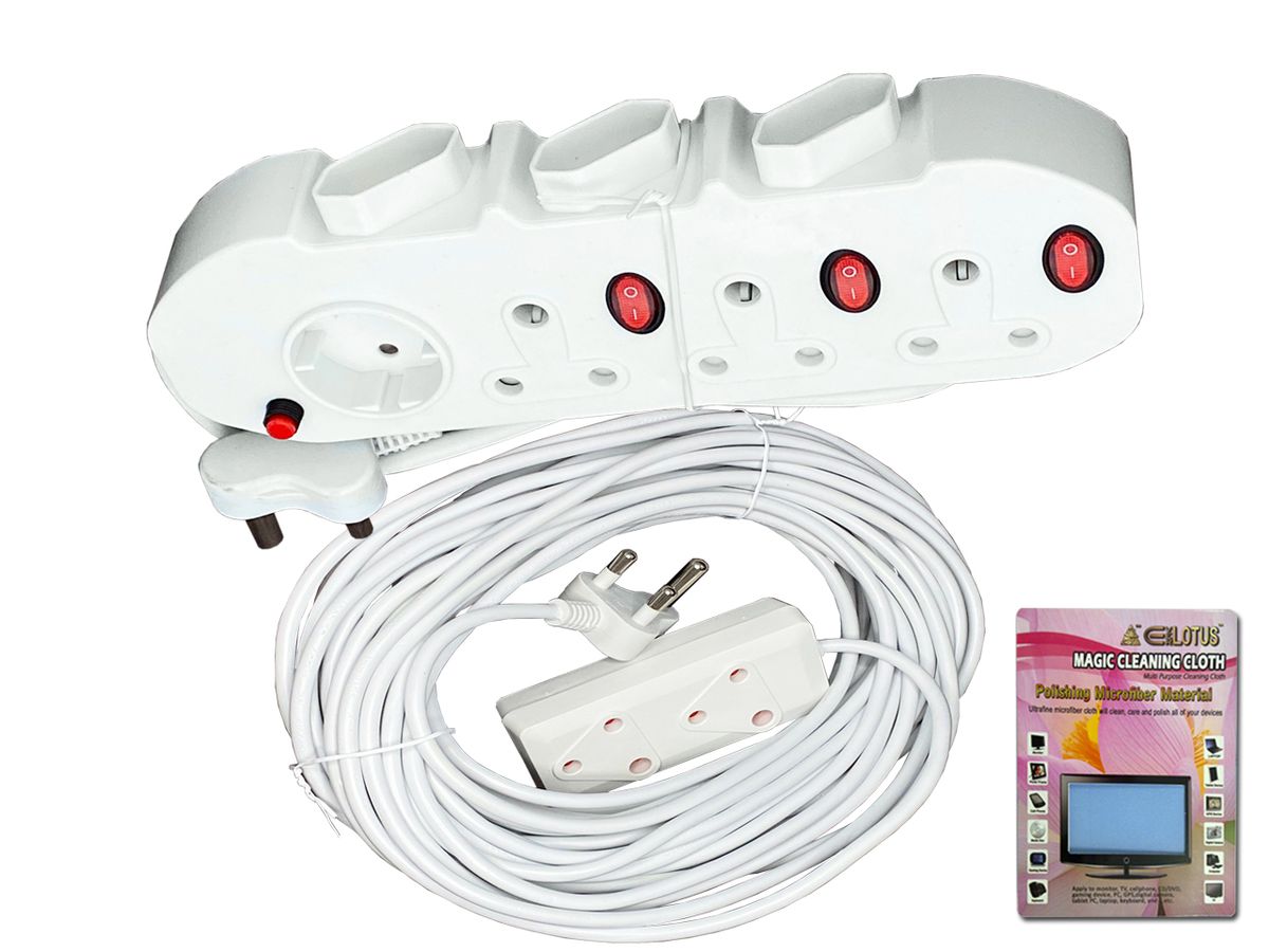 Everlotus 16 m Extension Cord with 7-way Switch Multiplug and Micro ...
