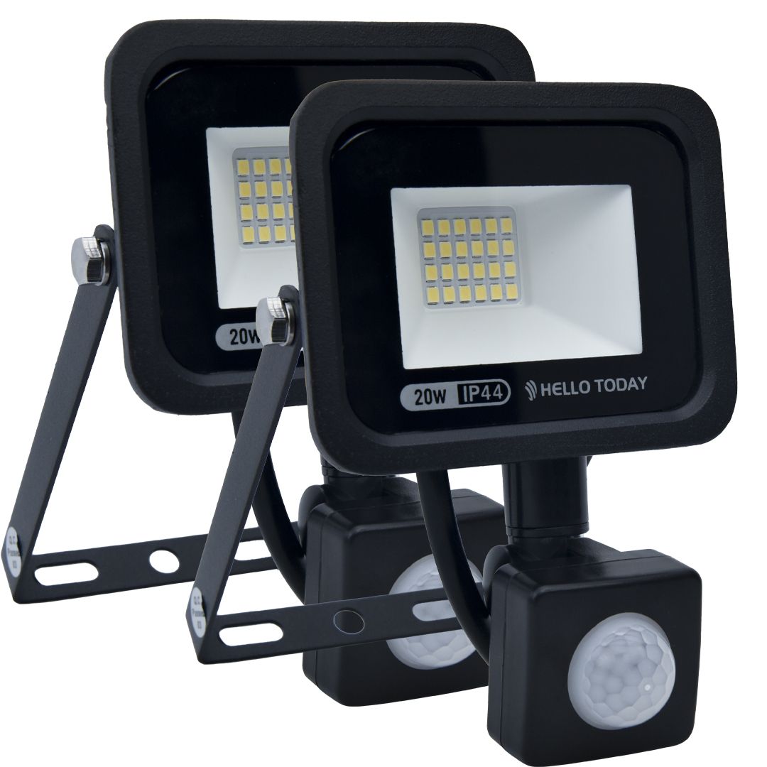 2 Pack 20W LED Flood Light with Motion & Light Sensor 1800lm Security ...