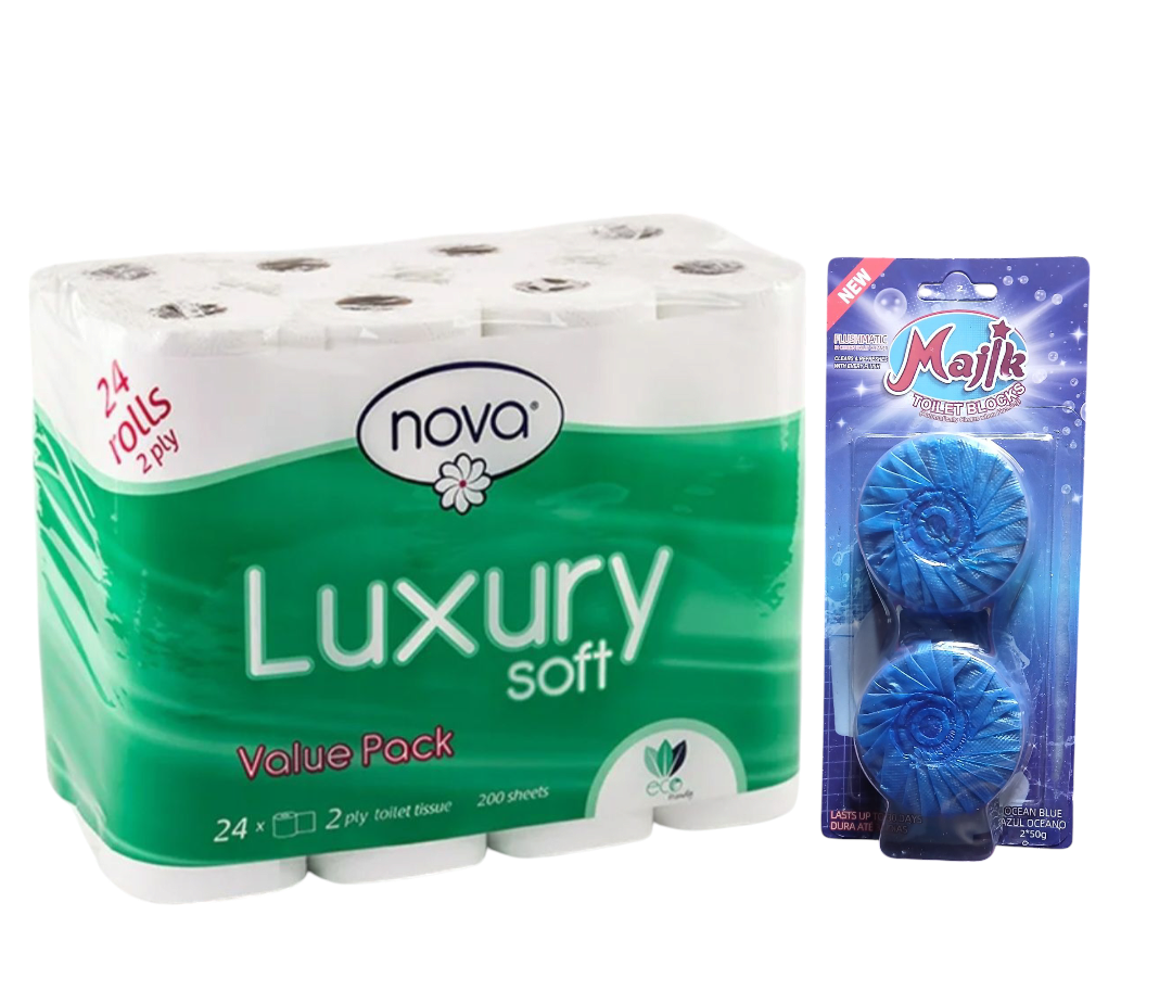 24 Rolls - Nova Luxury Soft 2 Ply Toilet Paper & Majik Toilet Blocks 2x ...