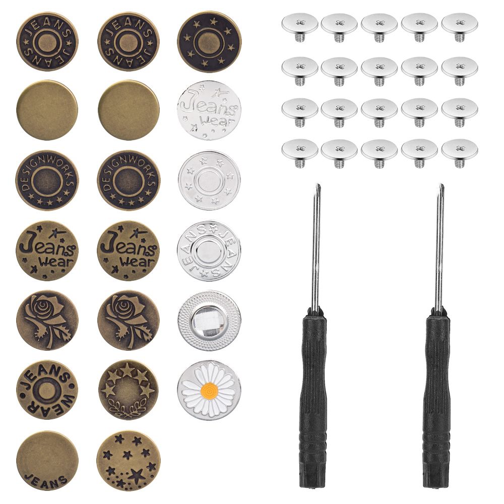 Fashion Multi Use Jeans Replacement Buttons with Accessories Set of 42 ...