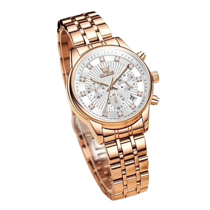 OLEVS Women's Rose Gold Chronograph Watch - 34mm, Stainless Steel ...