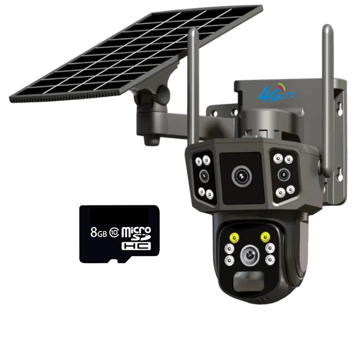Solar Powered 4MP 4K 3 Angle 4G Sim Operated Security Camera & 8GB Card ...