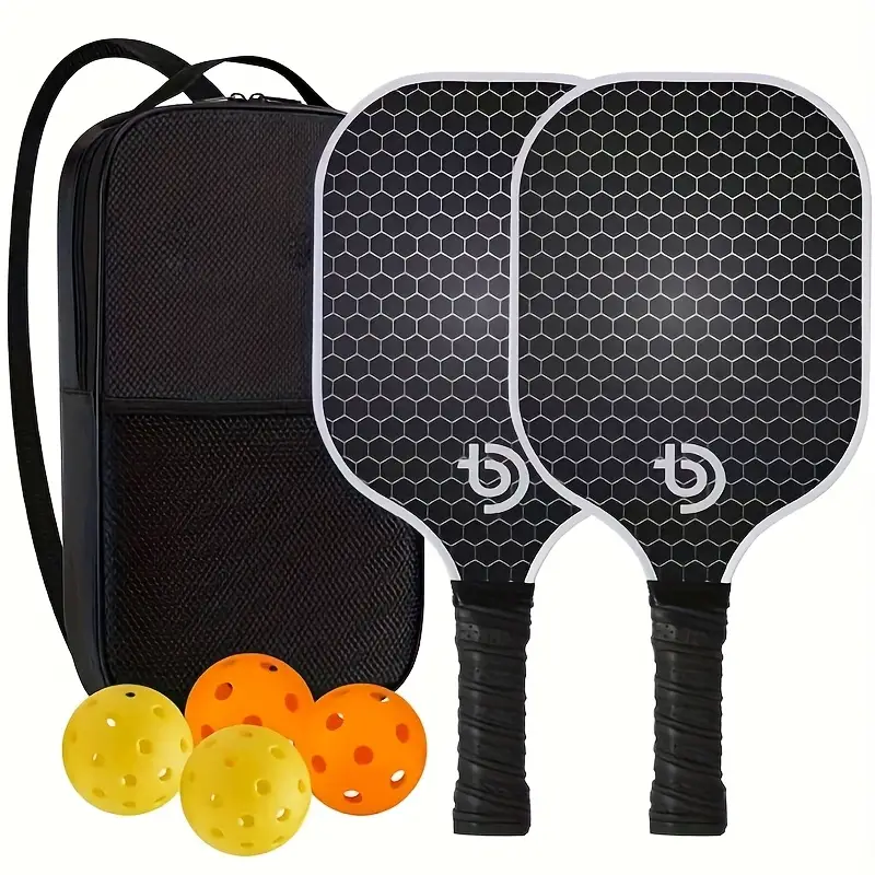 Pickleball Racket Set with 2 Fibreglass Paddles, 4 Pickleballs & Carry ...
