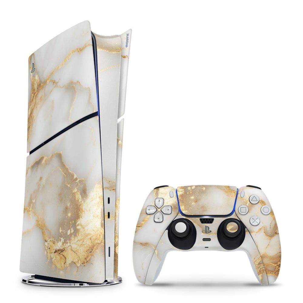 SkinNit Sticker for PS5 Slim Digital - White Gold Vein Marble (Sticker ...