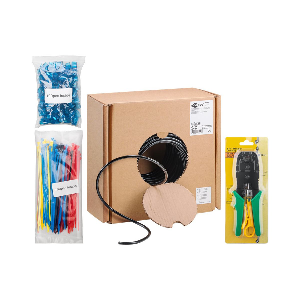 Goobay CAT 6 Outdoor CU Solid PE U/UTP 100m Network Cable Set - Black ...