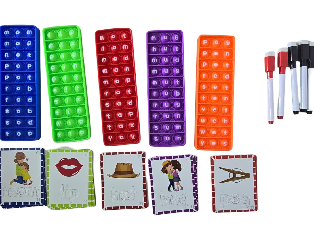 5-piece Word CVC Reading Educational Toy, Writing Erasable Cards & Pens ...