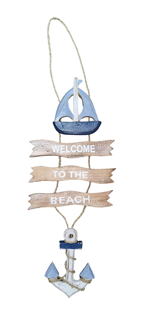 Wooden Nautical Boat Anchor Wall Welcome Sign - 19cm x 45cm | Shop ...
