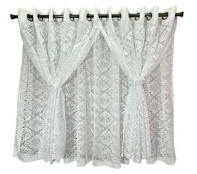 Voil Centre - 3m Shiny Lace Punched Eyelet Kitchen Curtain 2 Layer ...