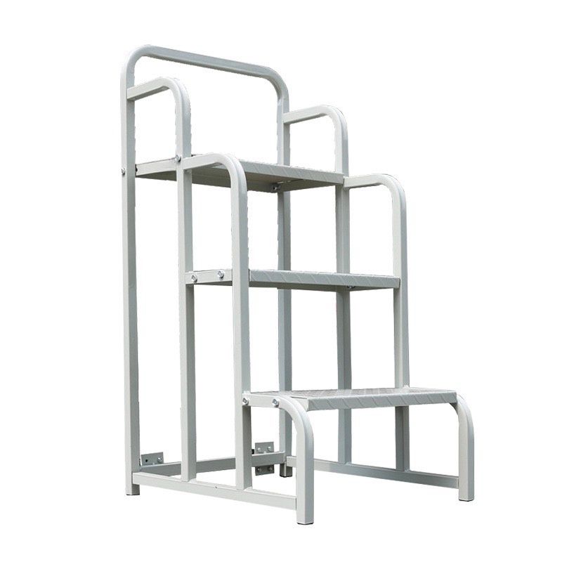 Steel 3 Step Mobile Rolling Safety Ladder with Wheels - Light Grey ...