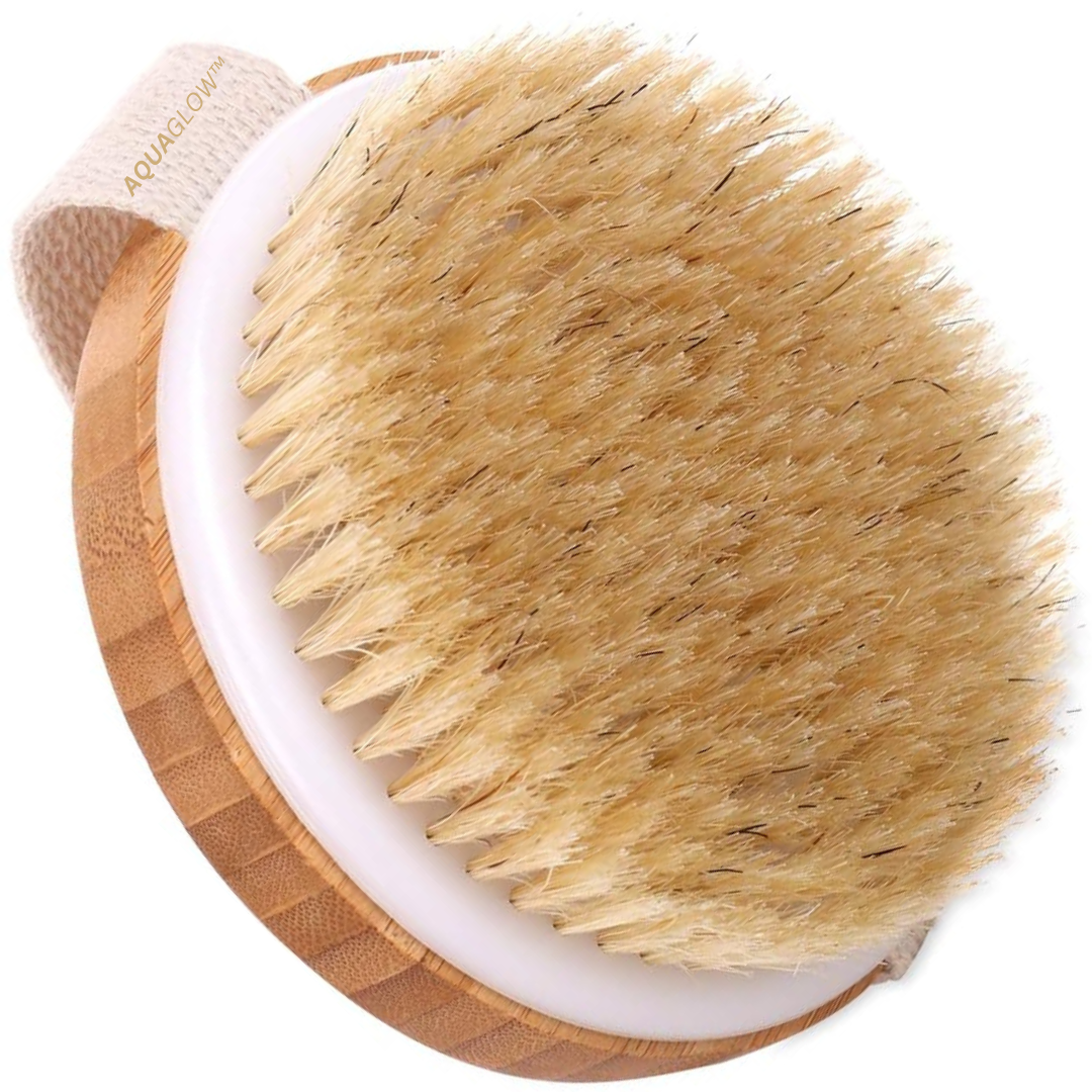 AquaGlow Dry Skin Round Body Brush -Natural Exfoliating Bristles- Wet ...