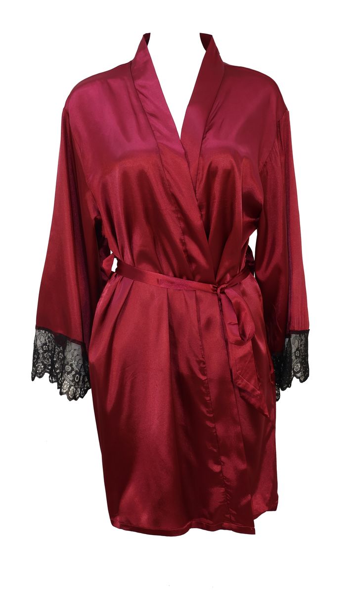 Women's Maroon Satin Kimono Robes Bride Bridesmaids Wedding Sleepwear ...