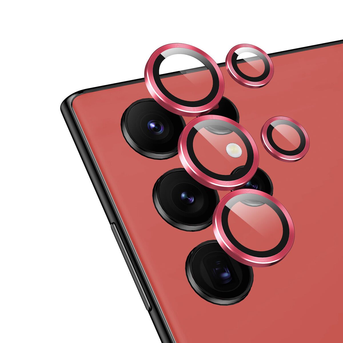 Techme Red Metal Ring Ultra HD Camera Lens Protector for Samsung S23 ...