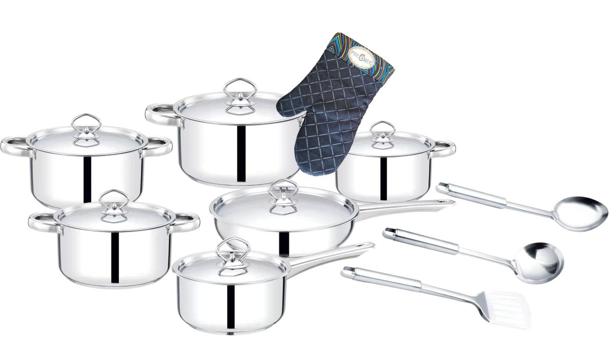 15 Piece Heavy-Bottom Stainless Steel Cookware Set with FeeChee Oven ...