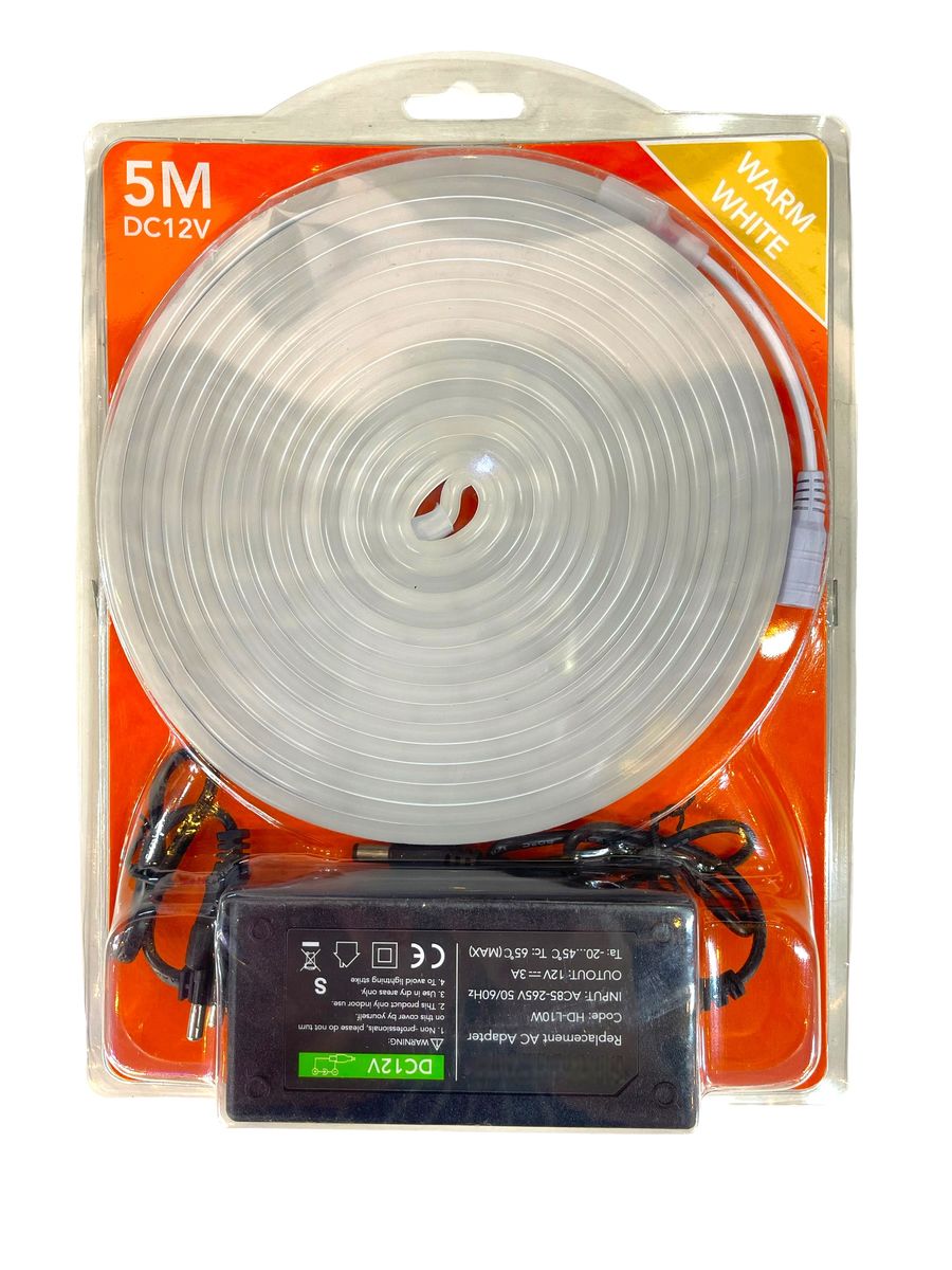 12V Warm White Neon Flex LED Strip Light 5M with Power Supply | Shop ...