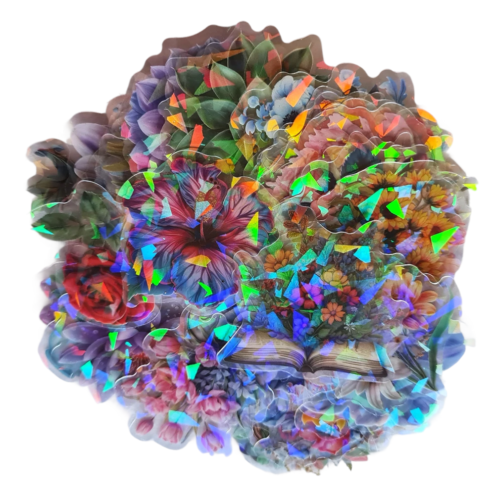 50 Piece Transparent Colourful Assorted Flowers Decor Stickers Variety ...