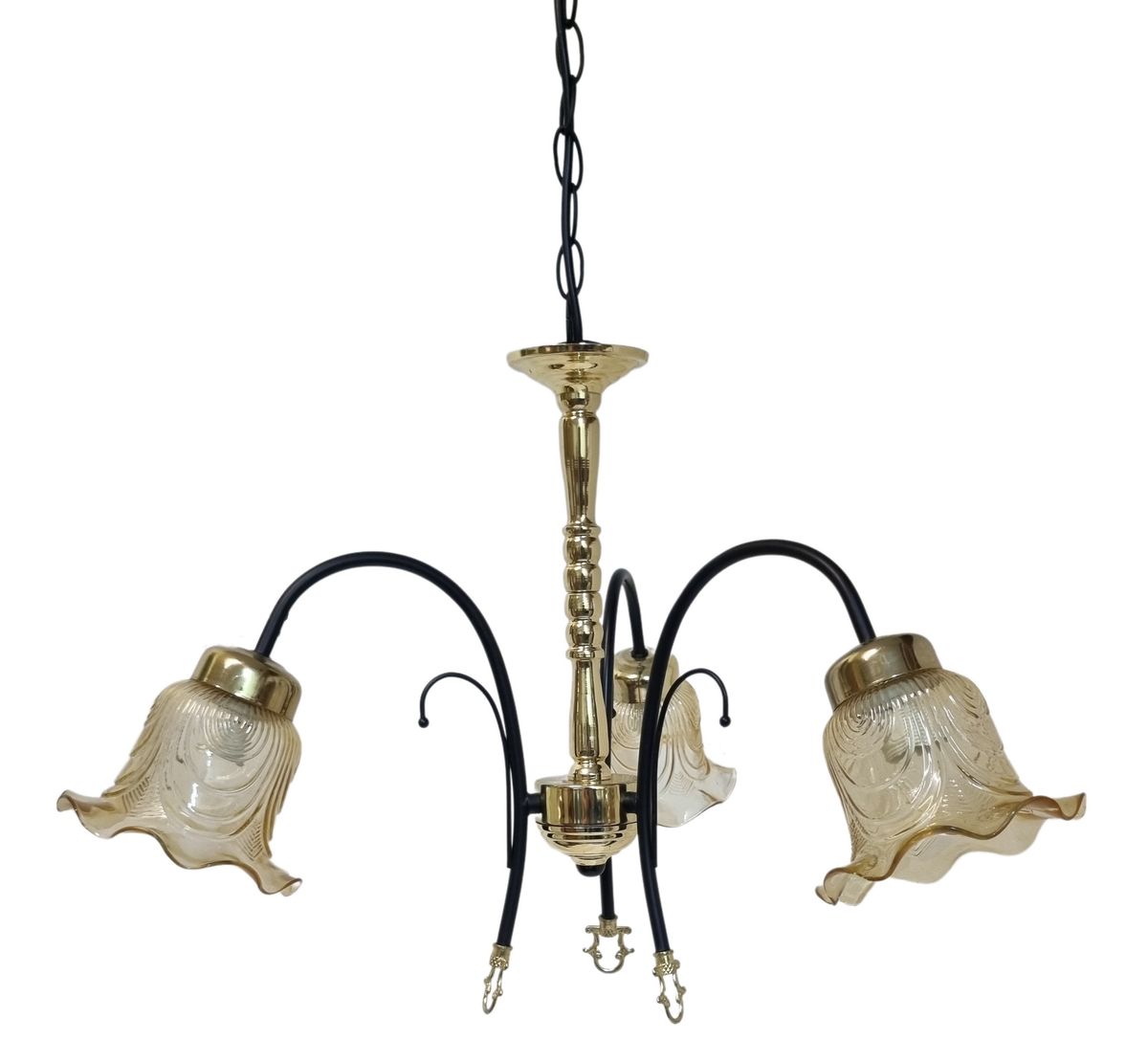Litex Lamps Polished Brass 3 Light Chandelier With Amber Glasses | Shop ...