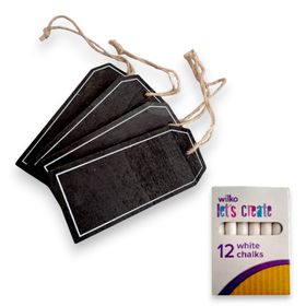 1 x 4 Rectangular Chalkboard Tags With Rope And A 12-Piece Box Of White ...