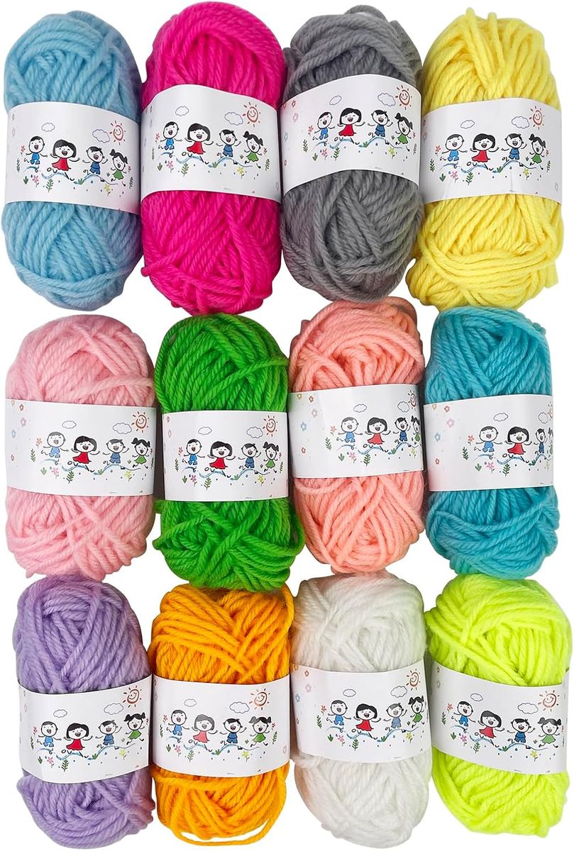 12 Colours Wool for Crochet Knitting, 10 g / 20 m Crochet Yarn, Cotton ...