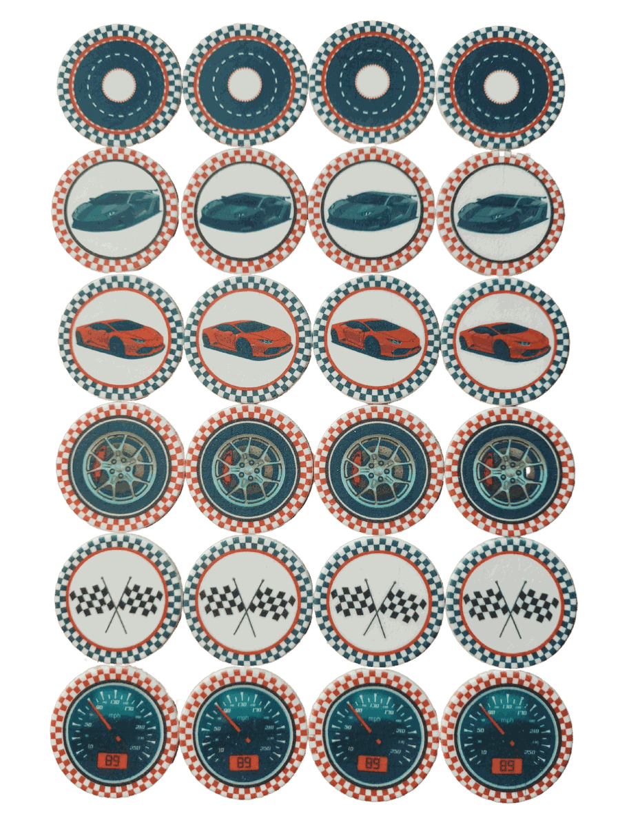 Racing Car Theme Edible Cupcake / Biscuit Topper Decorations Set - 24 ...