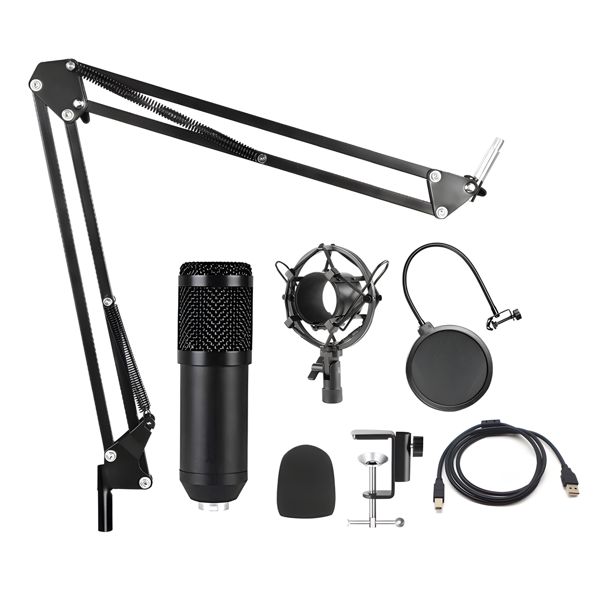USB Condenser Microphone Kit Mic Shock Mount Set With Clever Bracket ...