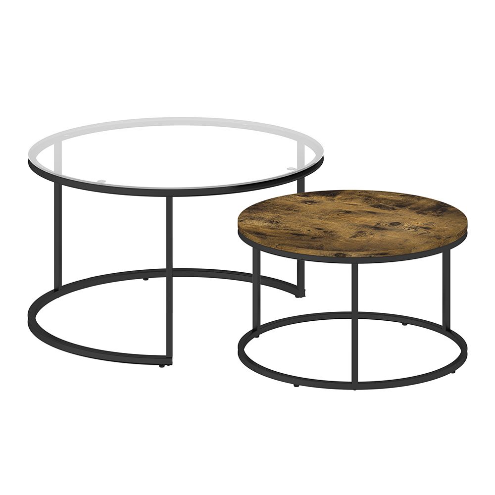Anchor Set of 2 Round Tempered Glass & MDF Nesting Centre Side Coffee ...