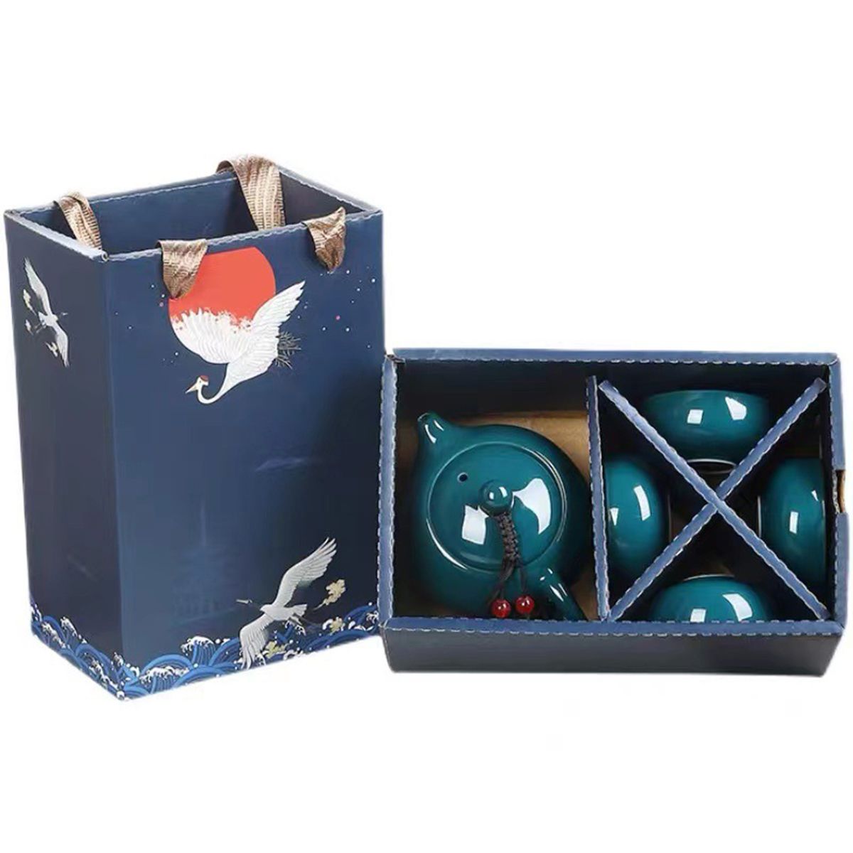 Chinese Tea Set 5 Piece Ceramic Chinese Tea Pot Set with Cups and Gift ...