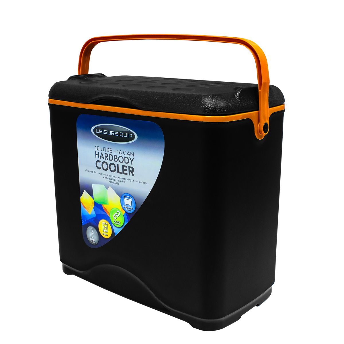 Leisure Quip Hard Body Cooler Black + Orange inner Capacity 10L/16 Cans ...