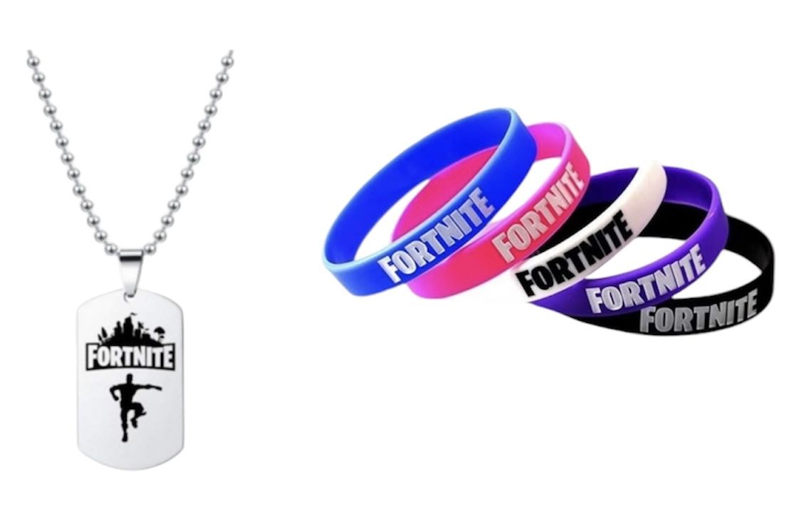 Fortnite Best Mates Tag Pendant with Chain & Wristband Set - 6 Pieces ...