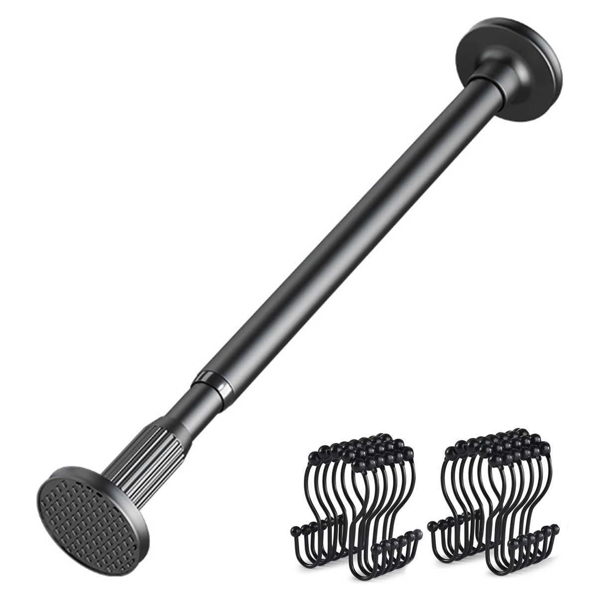 Adjustable Tension Curtain Rod with 12 PCs Curtain Hooks -110 - 200cm ...