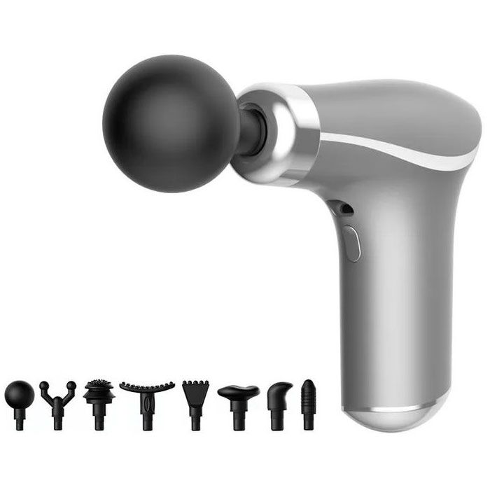 Compact Rechargeable Massage Gun With 8 Interchangeable Massage Heads ...