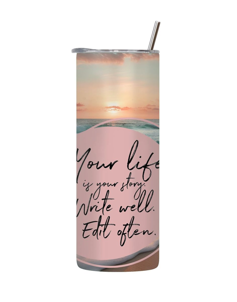 Write Well 20 Oz Tumbler with Lid Straw Motivational Words Graphic Gift ...