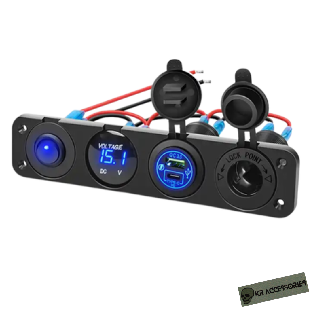 Automotive 4-in-1 Switch/ Socket Panel: Switch, Volt, USB/ PD & Cig ...